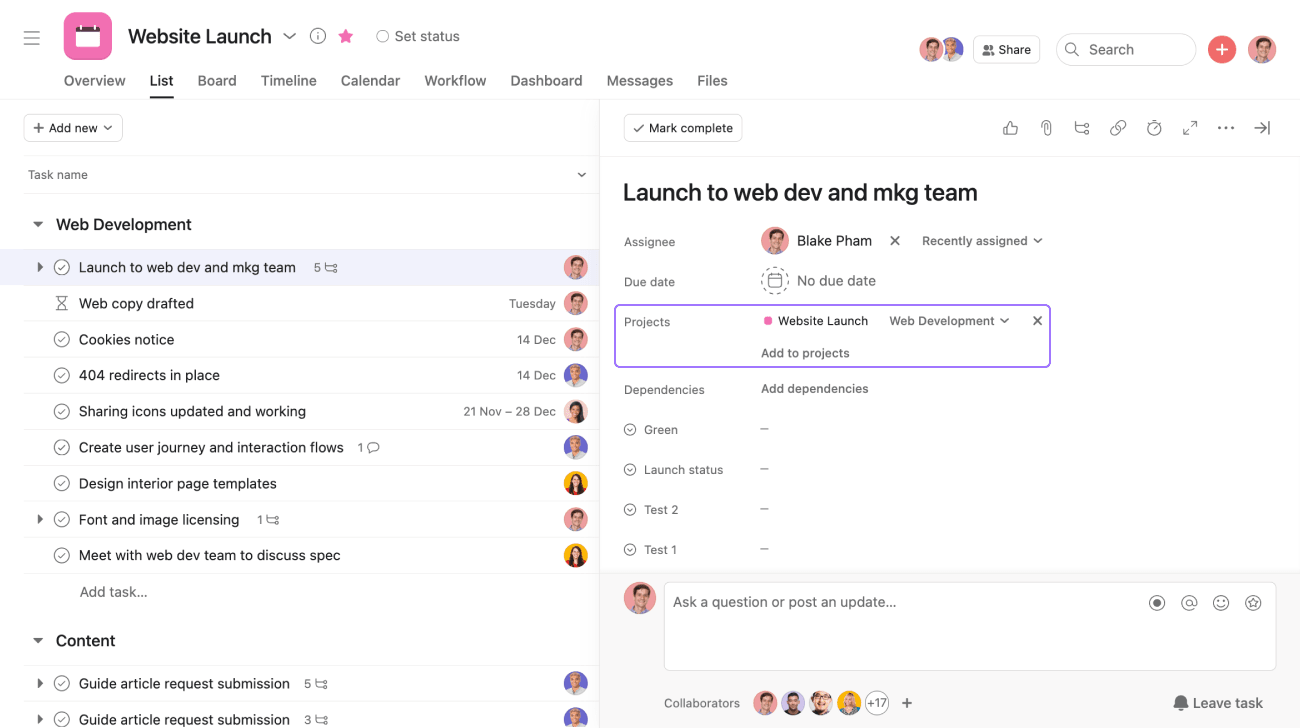 Tasks task fields